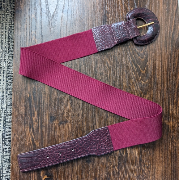 Accessories | Vintage Red Maroon Leather Alligator Print Wide Elastic ...